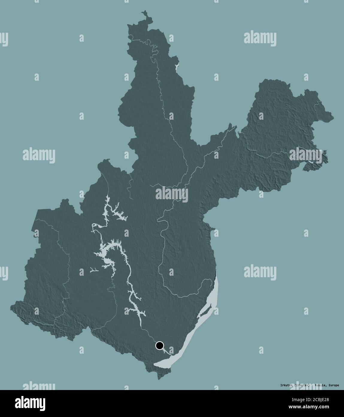 Shape of Irkutsk, region of Russia, with its capital isolated on a ...