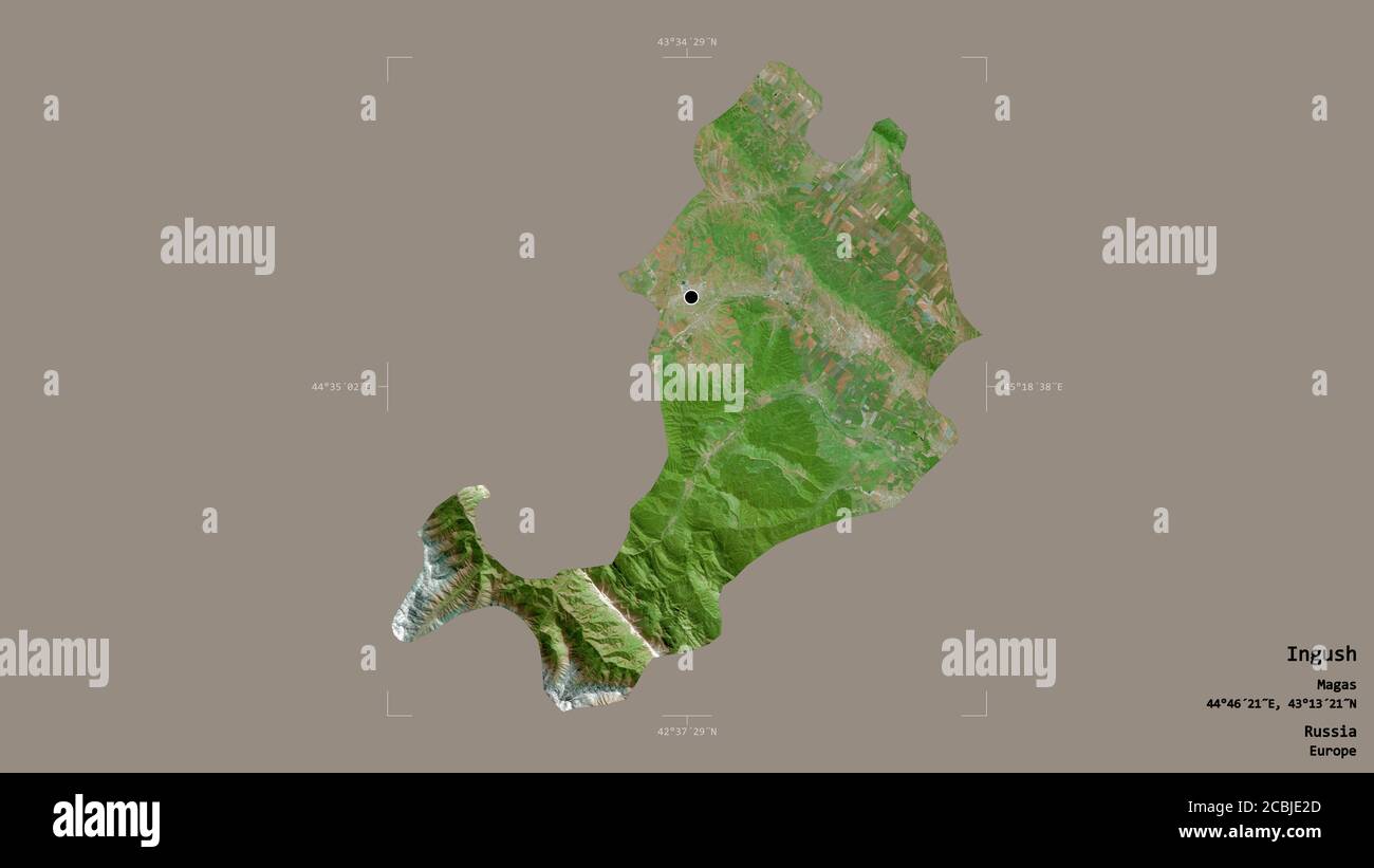 Area of Ingush, republic of Russia, isolated on a solid background in a ...
