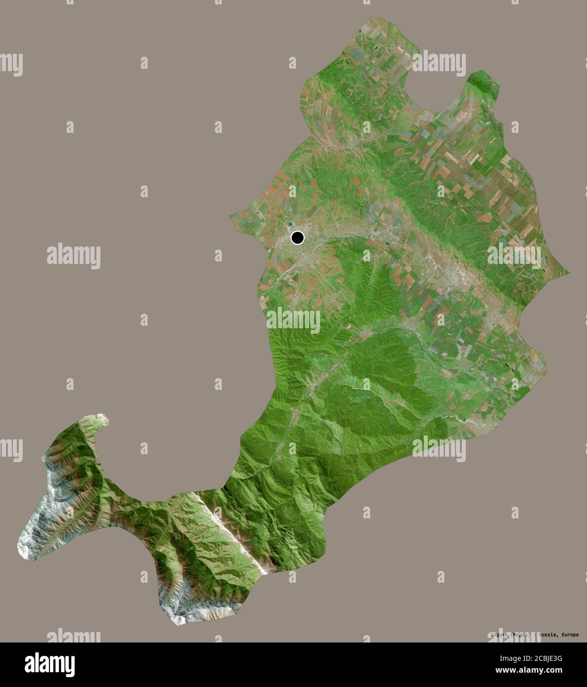 Shape of Ingush, republic of Russia, with its capital isolated on a ...