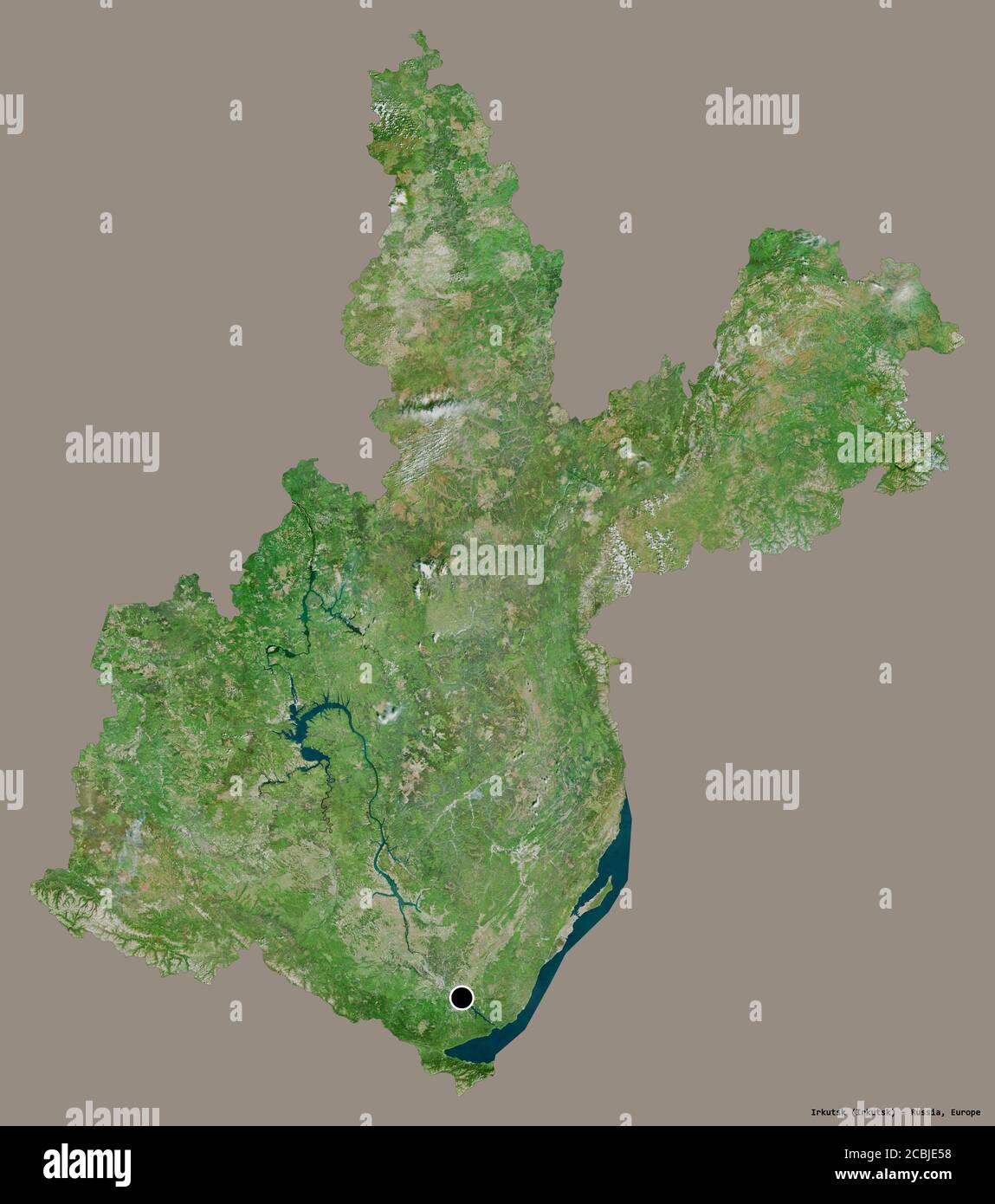 Shape of Irkutsk, region of Russia, with its capital isolated on a ...