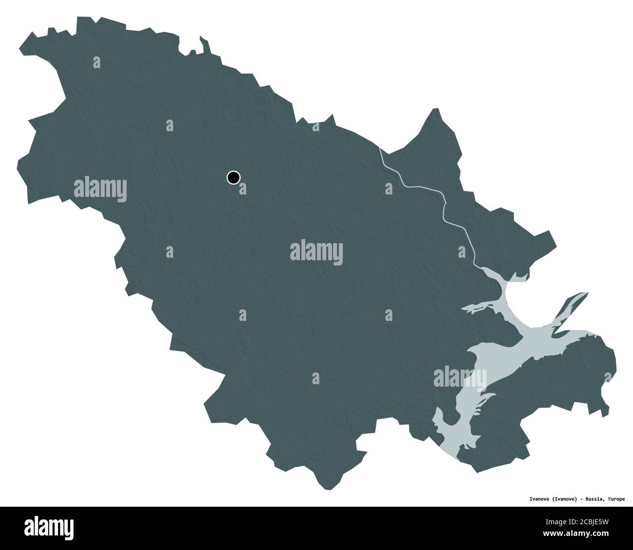 Shape of Ivanovo, region of Russia, with its capital isolated on white ...