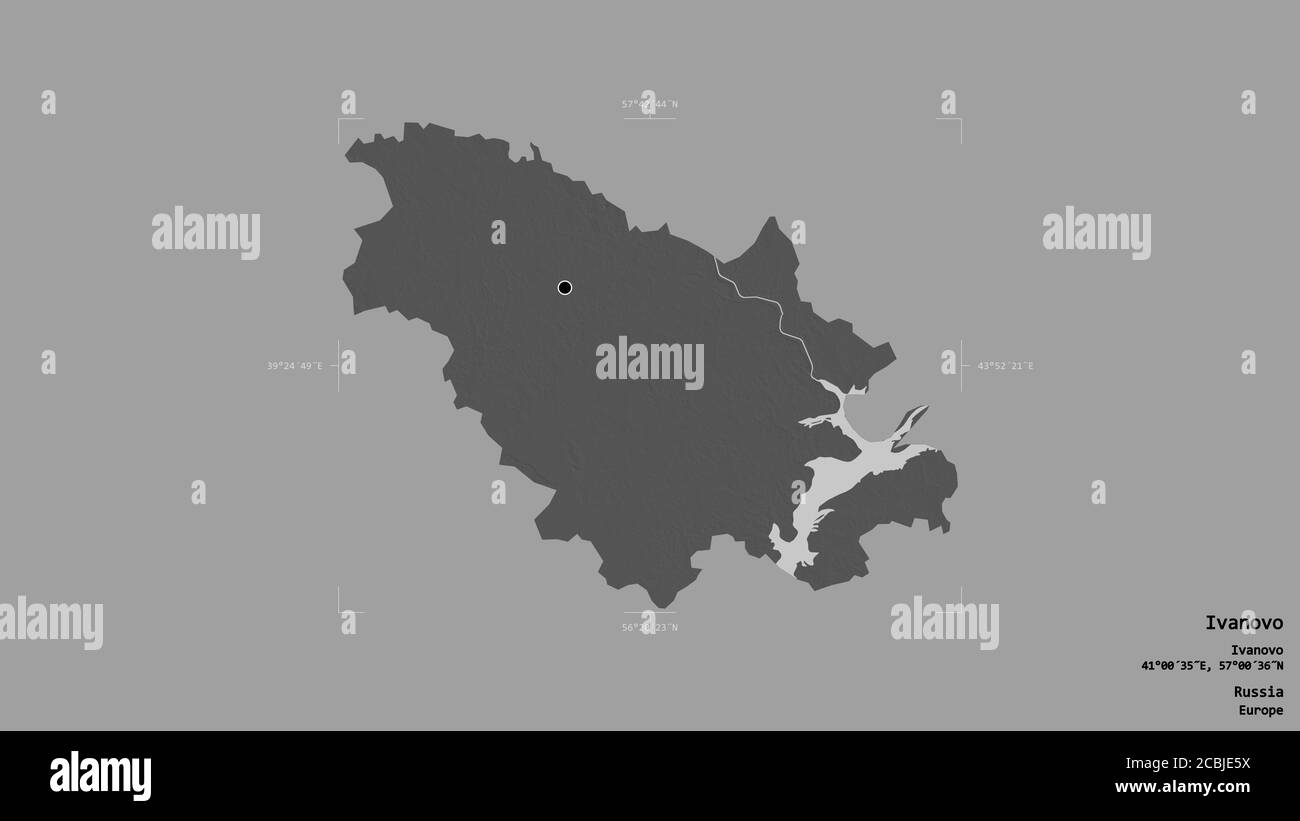 Area of Ivanovo, region of Russia, isolated on a solid background in a ...