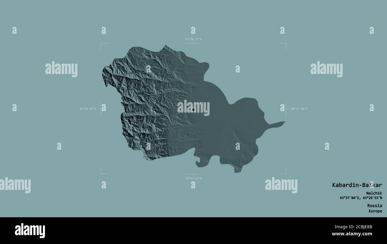 Area of Kabardin-Balkar, republic of Russia, isolated on a solid ...