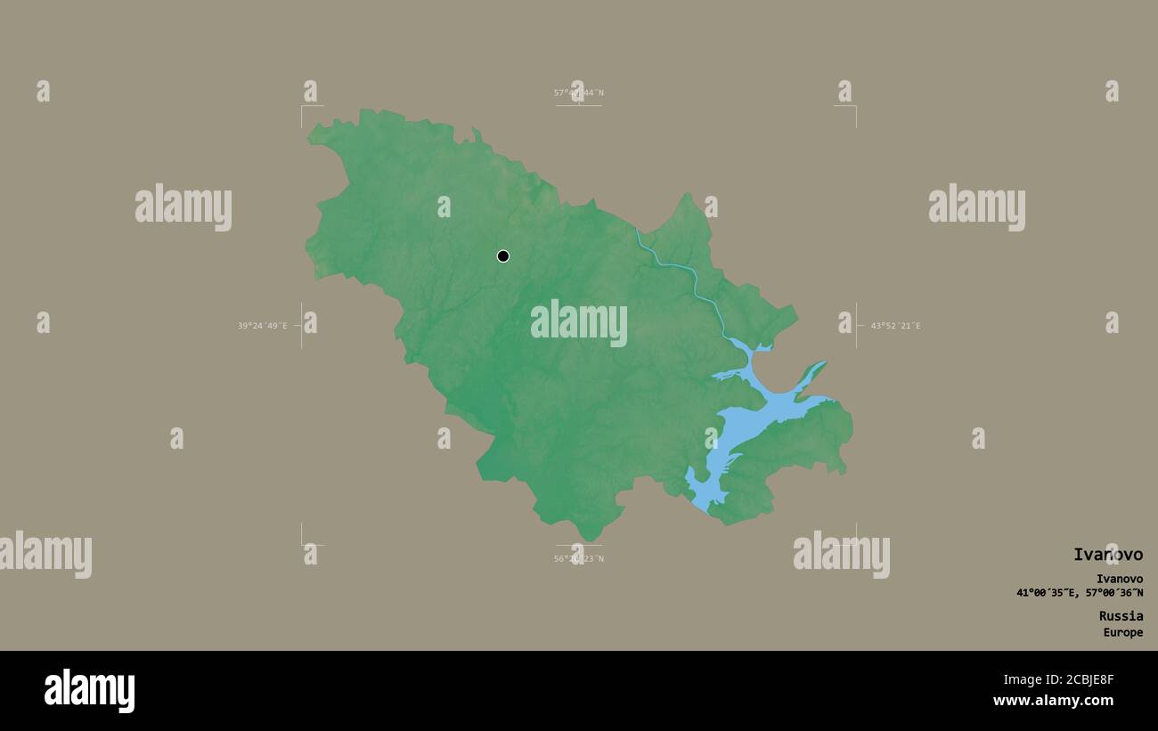 Area of Ivanovo, region of Russia, isolated on a solid background in a ...