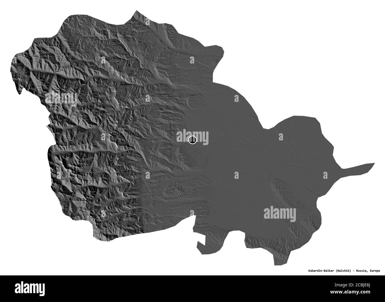 Shape of Kabardin-Balkar, republic of Russia, with its capital isolated ...