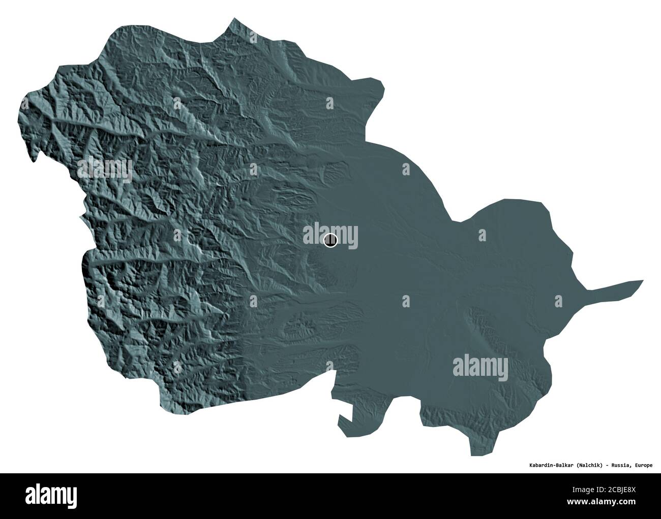 Shape of Kabardin-Balkar, republic of Russia, with its capital isolated ...