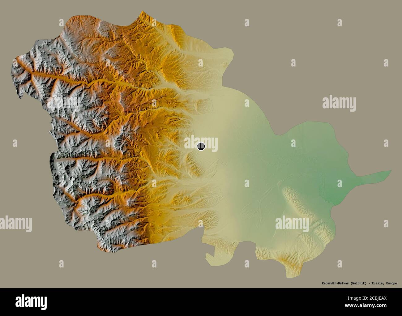 Shape of Kabardin-Balkar, republic of Russia, with its capital isolated ...