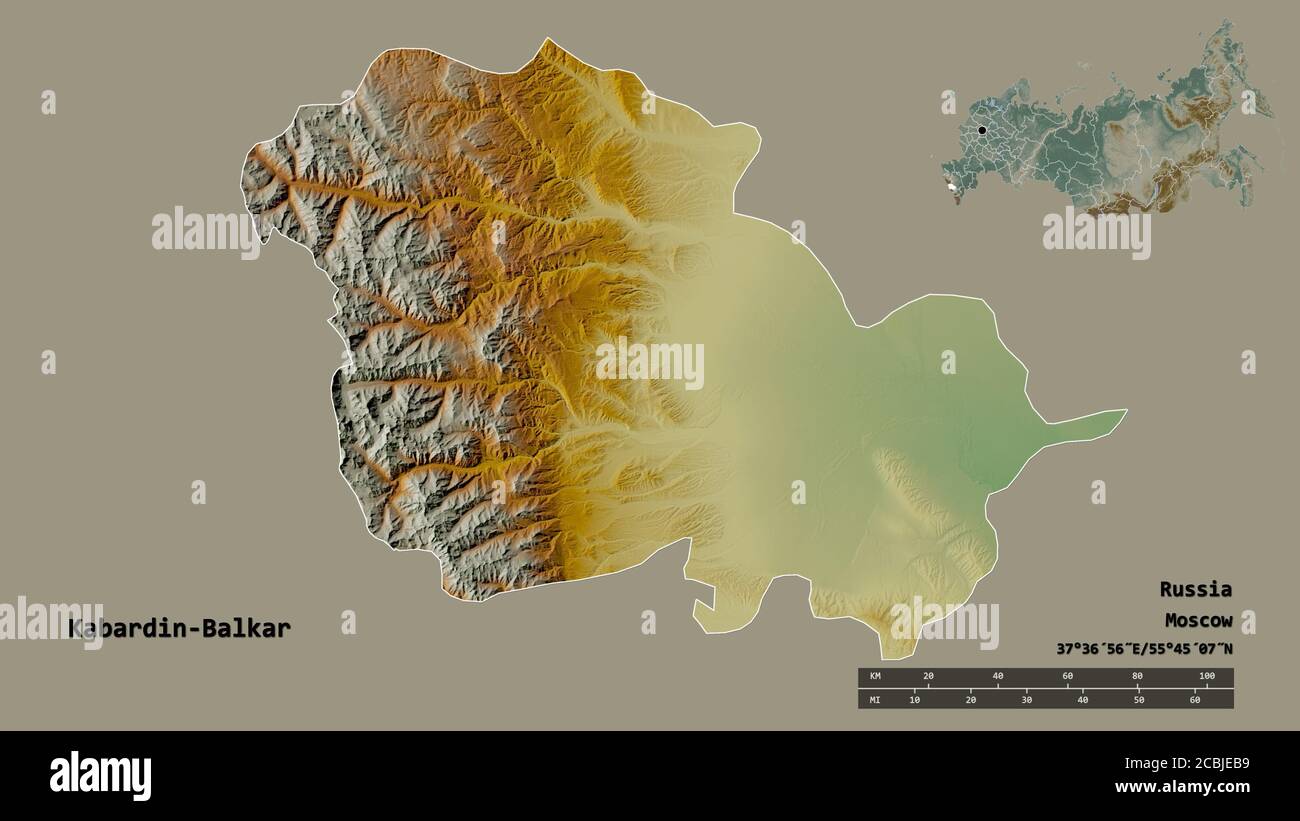 Shape of Kabardin-Balkar, republic of Russia, with its capital isolated ...