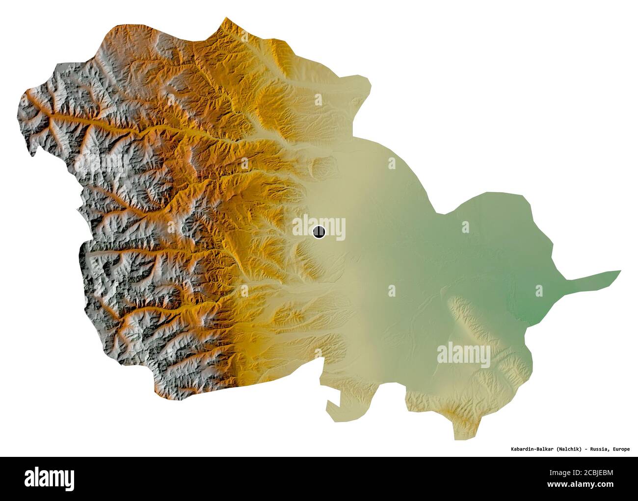 Shape of Kabardin-Balkar, republic of Russia, with its capital isolated ...