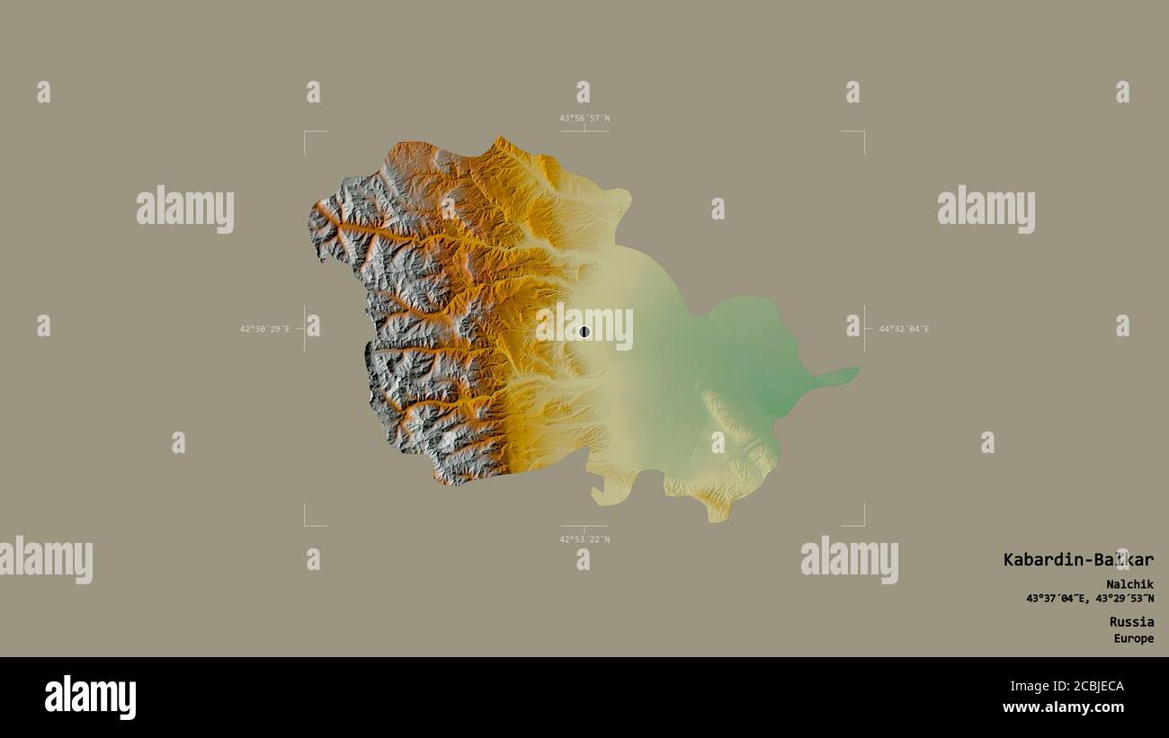 Area of Kabardin-Balkar, republic of Russia, isolated on a solid ...