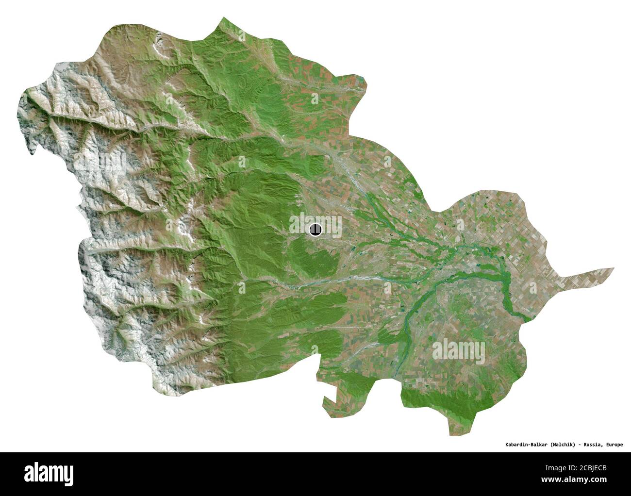 Shape of Kabardin-Balkar, republic of Russia, with its capital isolated ...