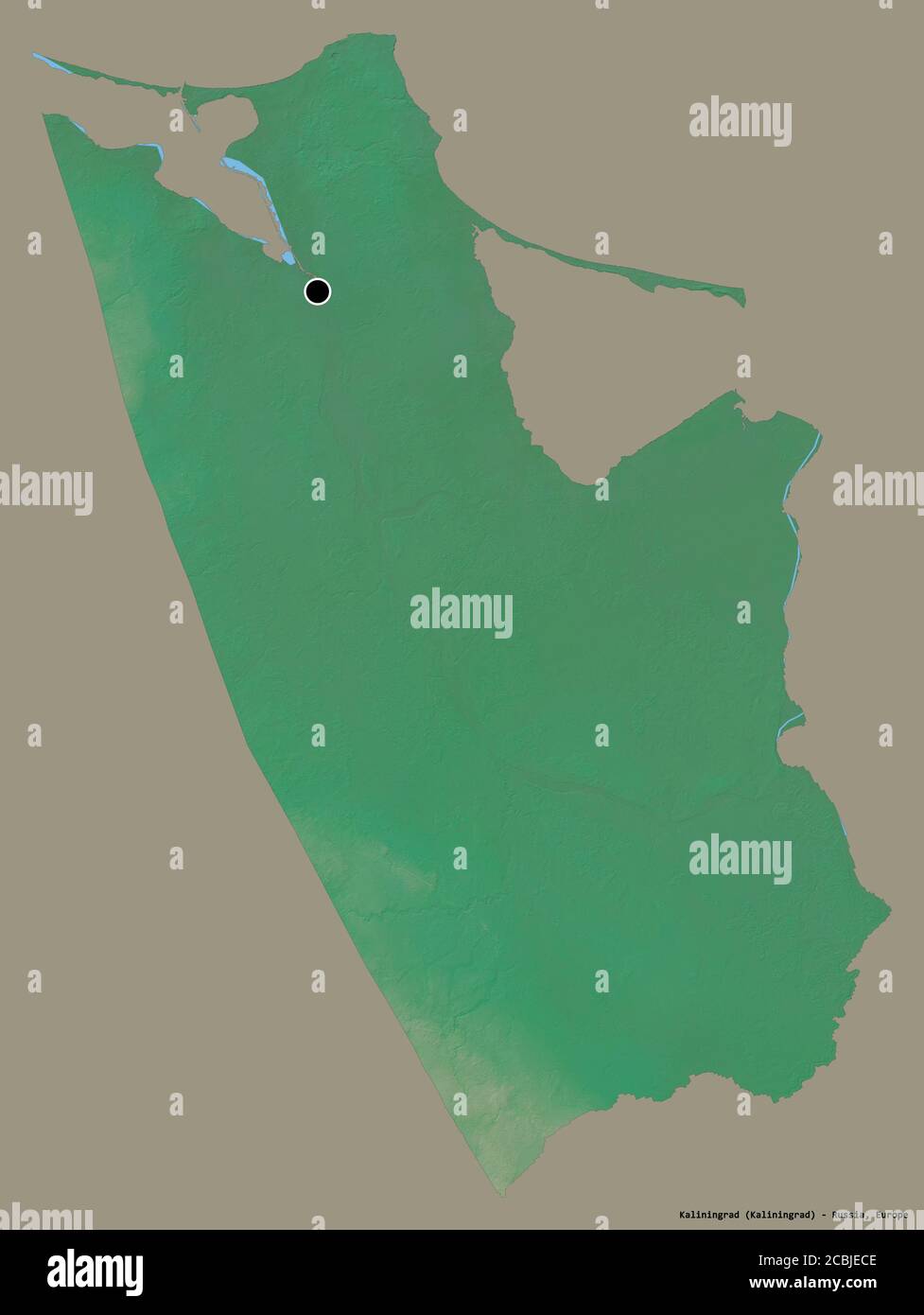 Shape of Kaliningrad, region of Russia, with its capital isolated on a ...