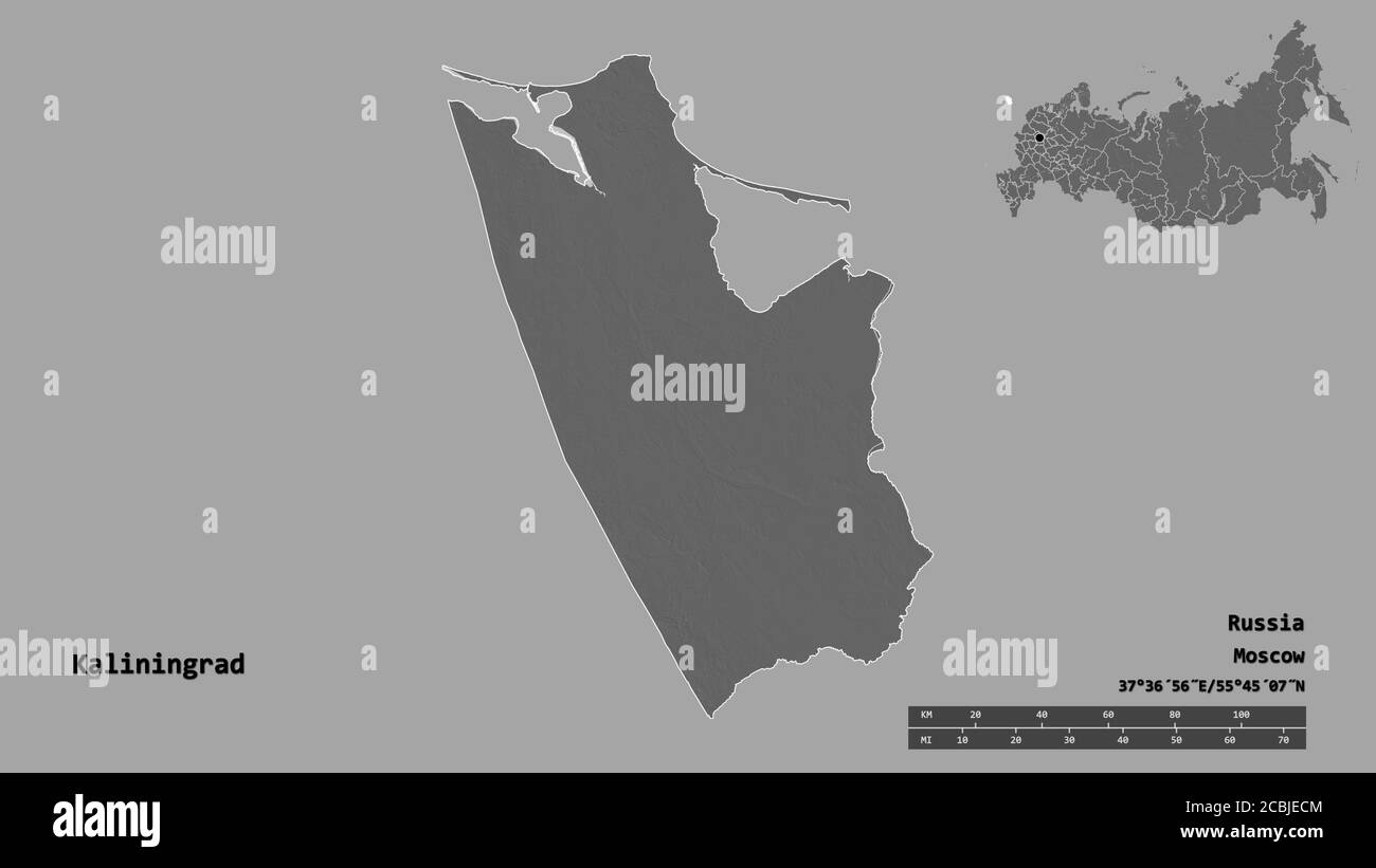 Shape of Kaliningrad, region of Russia, with its capital isolated on ...