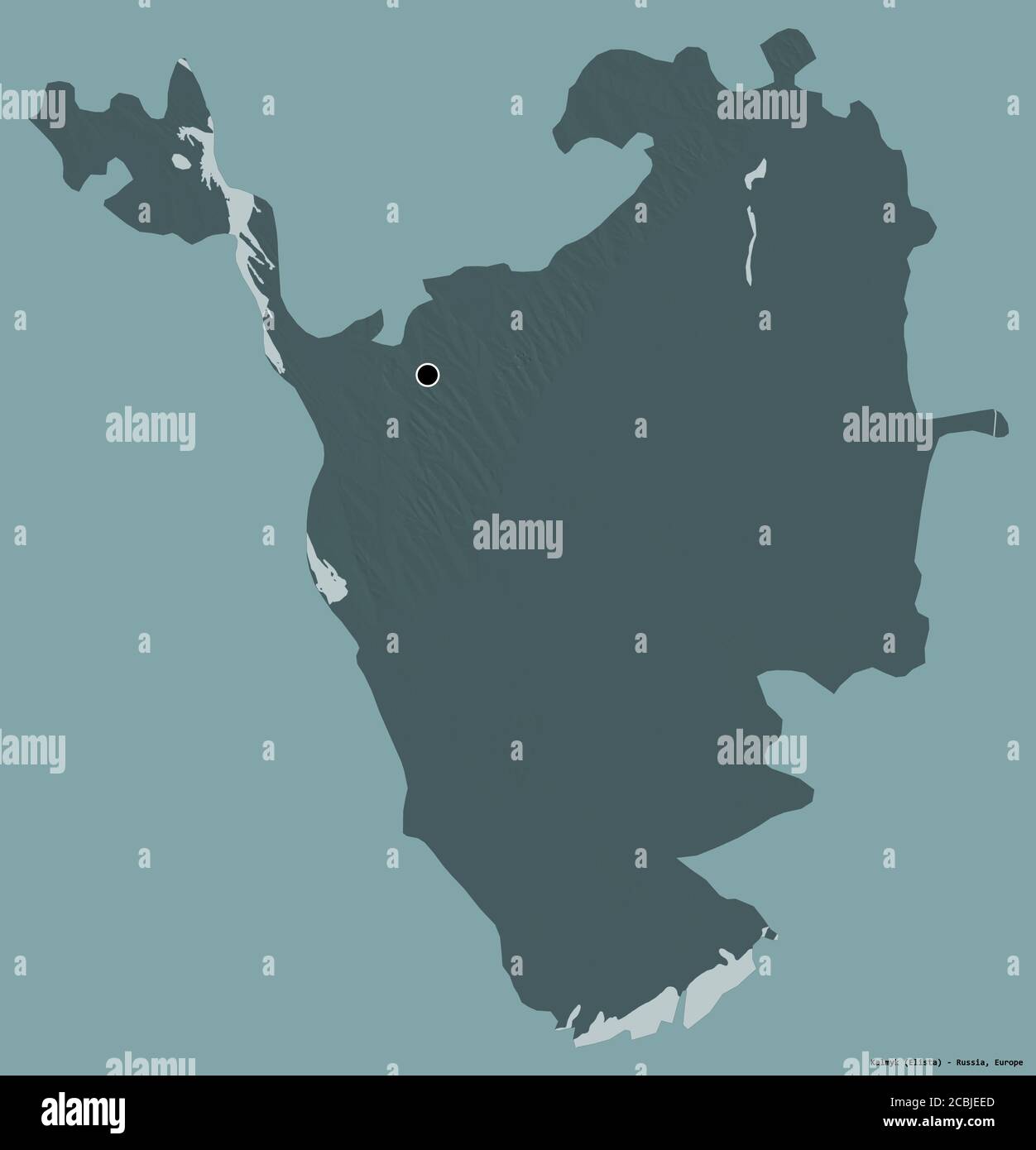 Shape of Kalmyk, republic of Russia, with its capital isolated on a ...