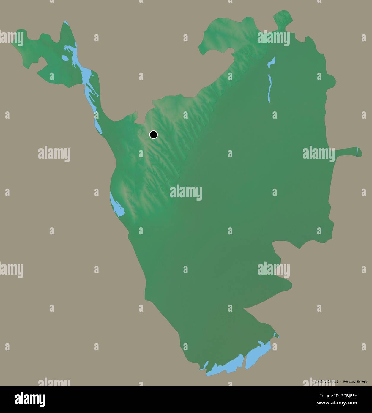 Shape of Kalmyk, republic of Russia, with its capital isolated on a ...