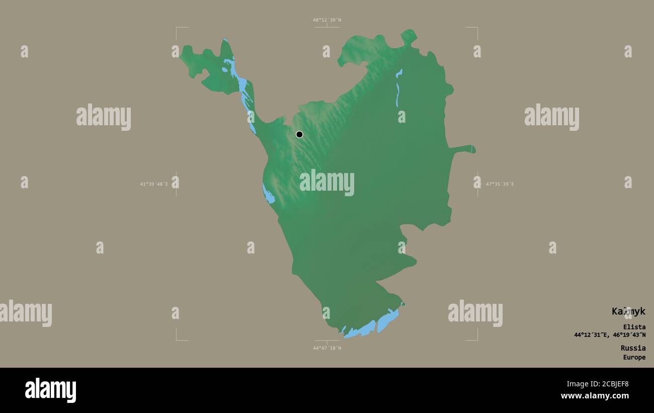 Area of Kalmyk, republic of Russia, isolated on a solid background in a ...