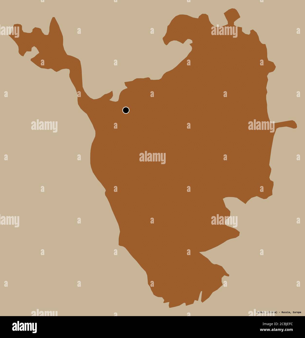Shape of Kalmyk, republic of Russia, with its capital isolated on a ...