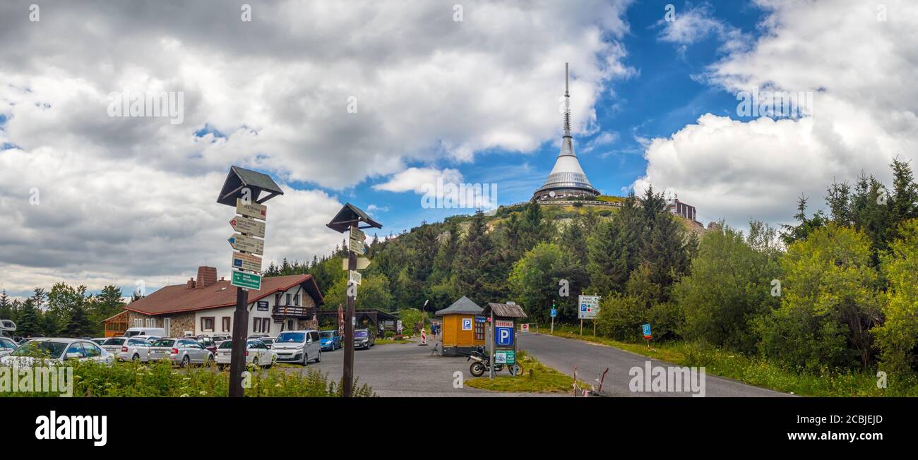 Jested - tower on the mountain peak in the north of the Czech Republic ...