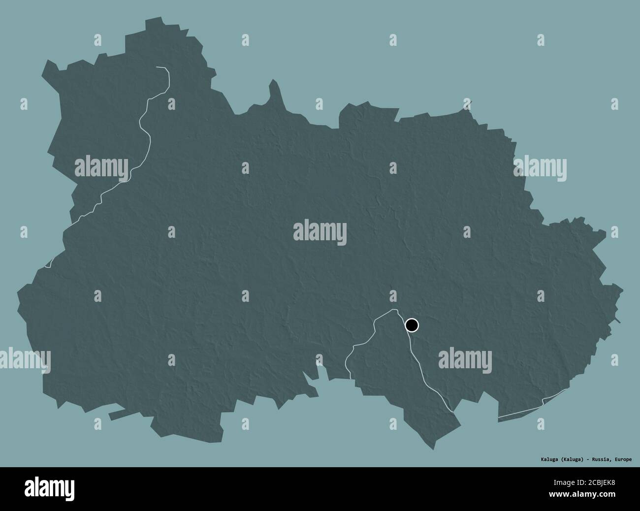 Shape of Kaluga, region of Russia, with its capital isolated on a solid ...