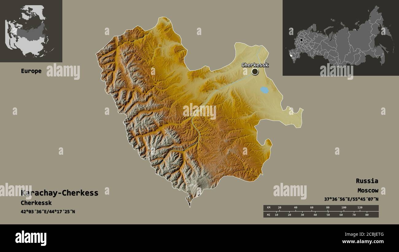 Shape of Karachay-Cherkess, republic of Russia, and its capital ...