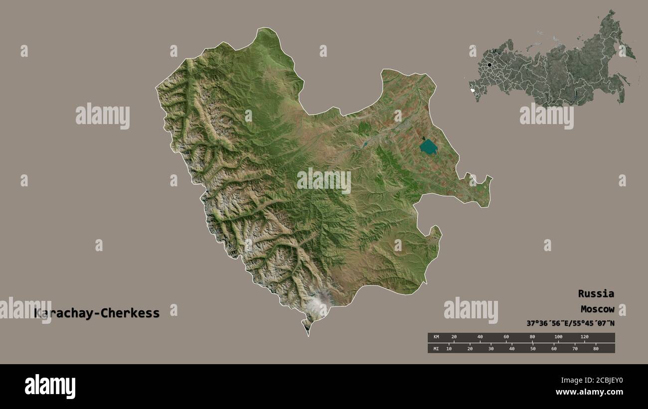 Shape of Karachay-Cherkess, republic of Russia, with its capital ...