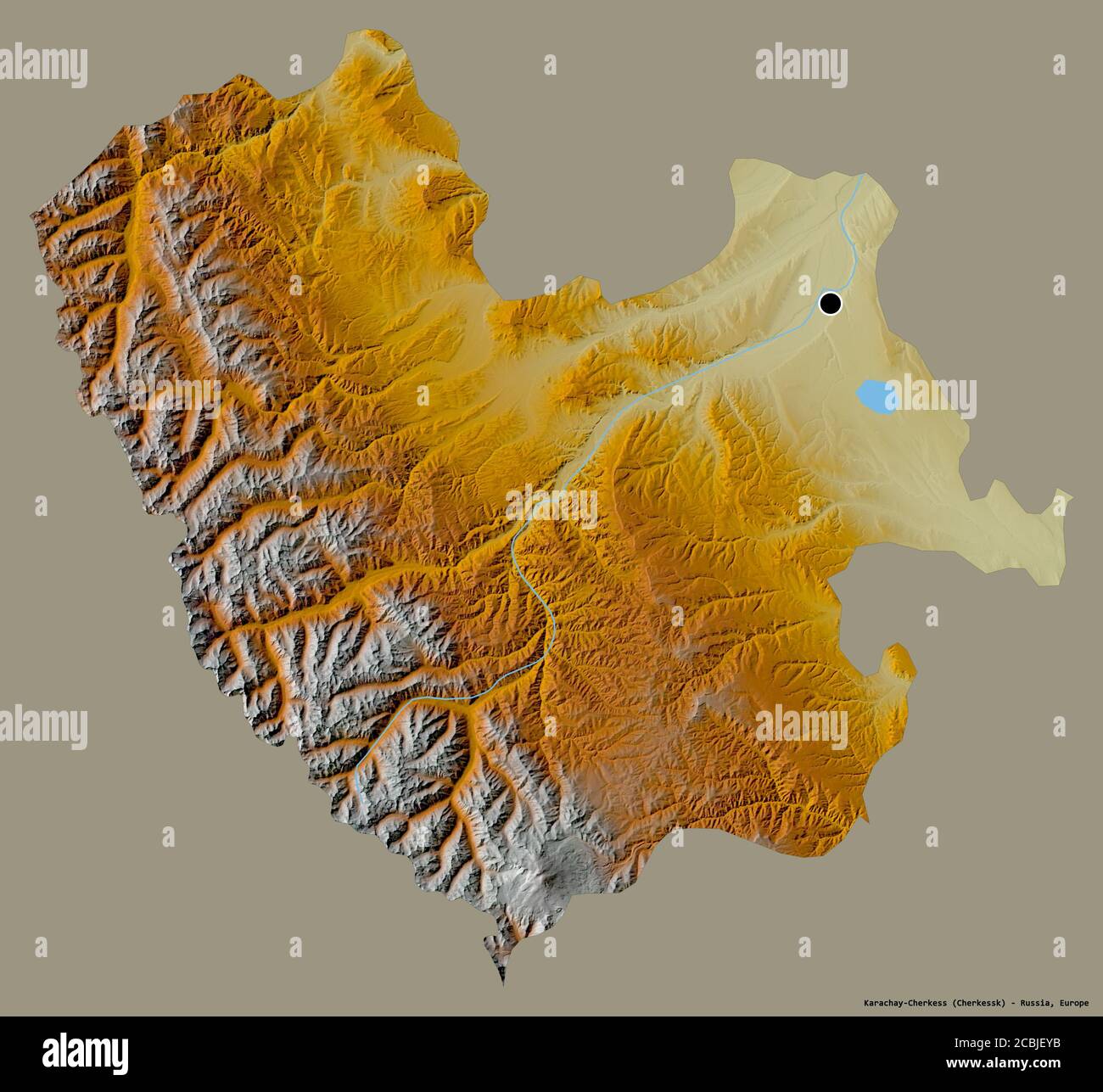 Shape of Karachay-Cherkess, republic of Russia, with its capital ...