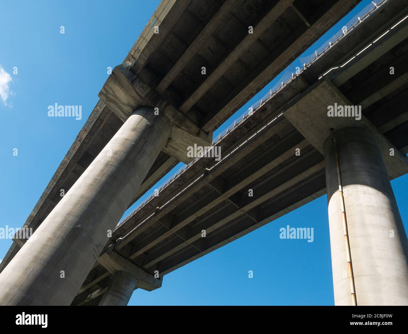 Multiple Lane Highway bridge with reinforced concrete columns viewed ...