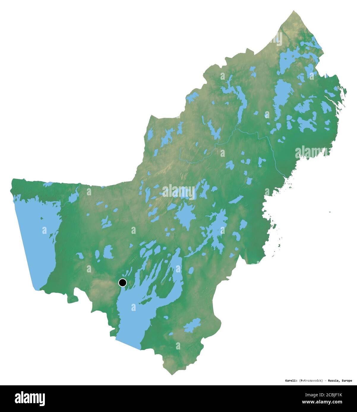 Shape of Karelia, republic of Russia, with its capital isolated on ...
