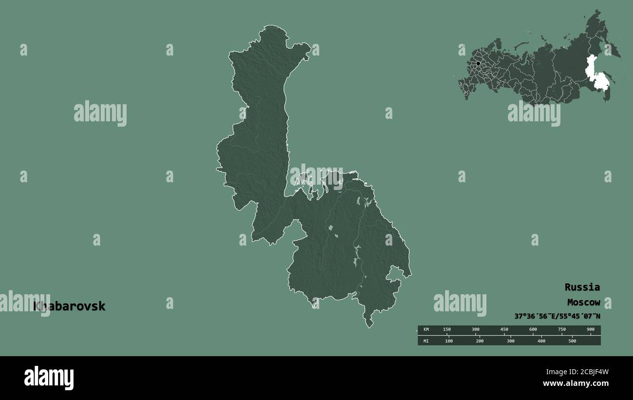 Shape of Khabarovsk, territory of Russia, with its capital isolated on ...
