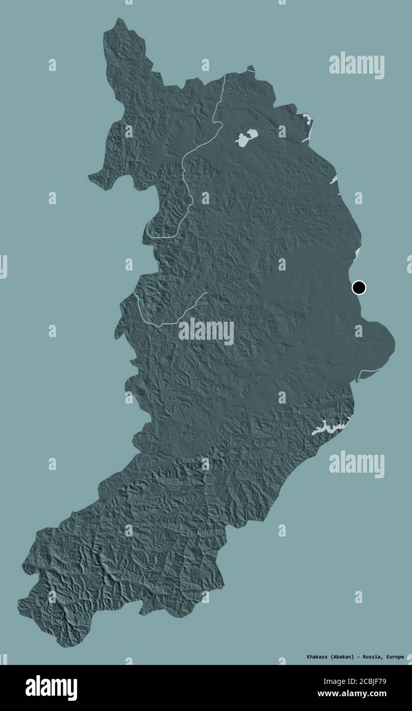 Shape of Khakass, republic of Russia, with its capital isolated on a ...