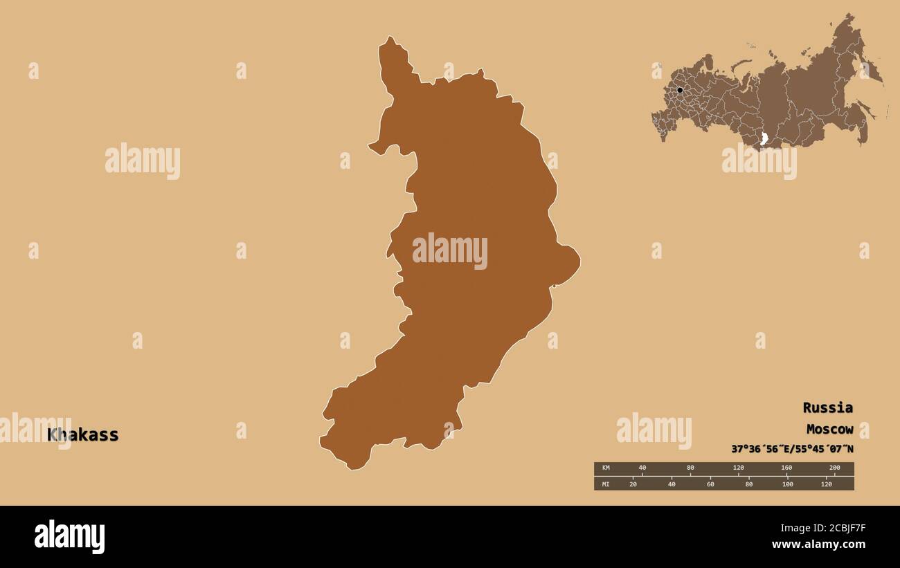 Shape of Khakass, republic of Russia, with its capital isolated on ...