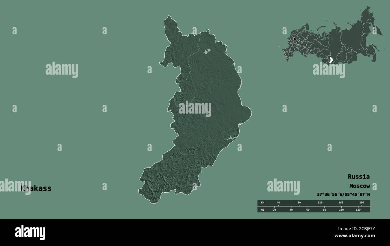 Shape of Khakass, republic of Russia, with its capital isolated on ...