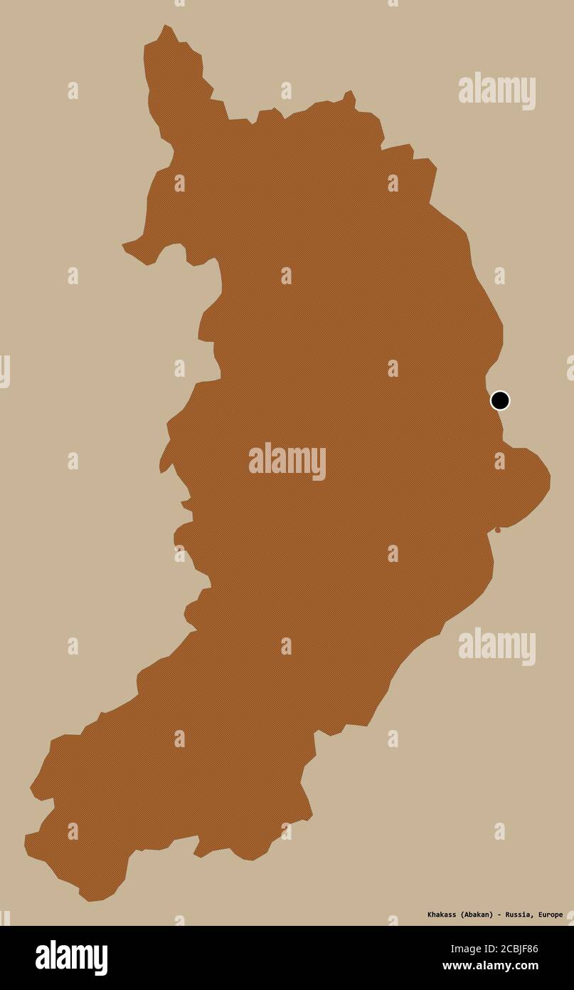 Shape of Khakass, republic of Russia, with its capital isolated on a ...