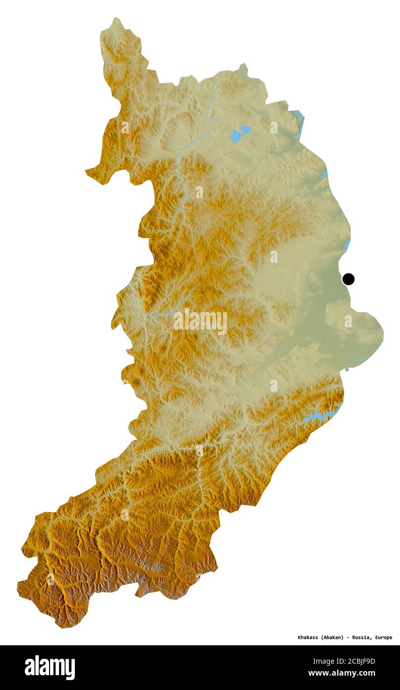 Shape of Khakass, republic of Russia, with its capital isolated on ...