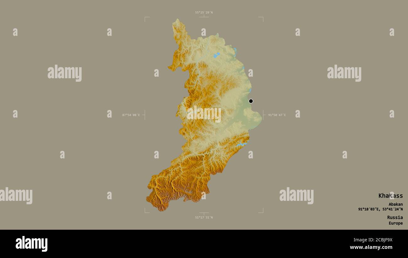 Area of Khakass, republic of Russia, isolated on a solid background in ...