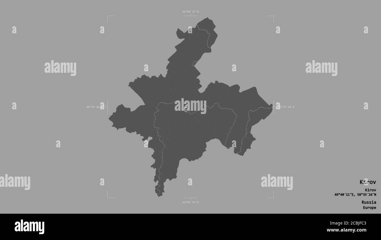 Area of Kirov, region of Russia, isolated on a solid background in a ...