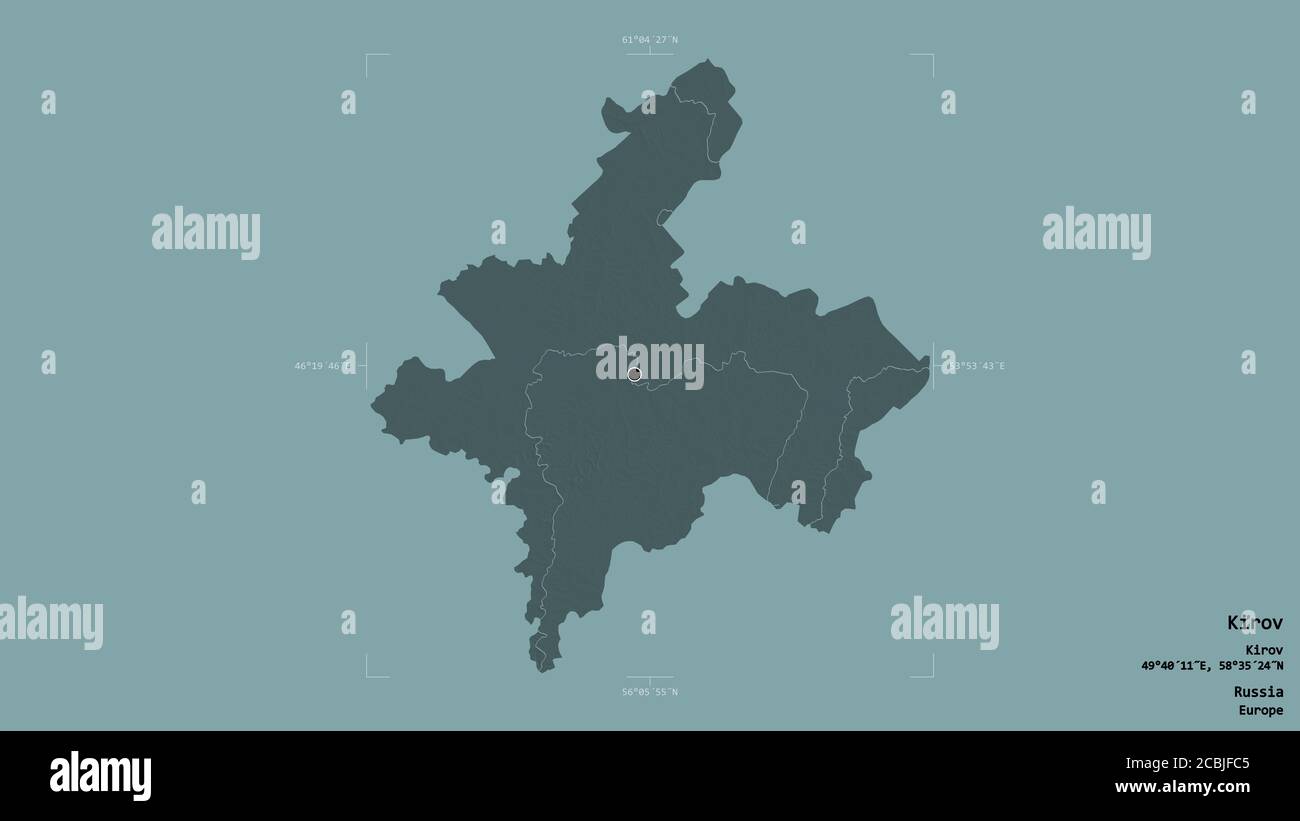 Area of Kirov, region of Russia, isolated on a solid background in a ...