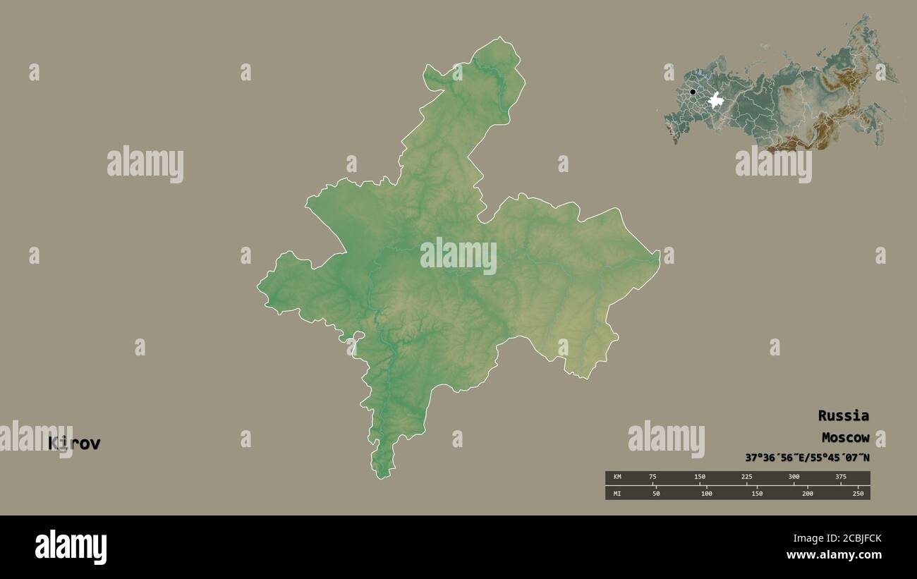 Shape of Kirov, region of Russia, with its capital isolated on solid ...