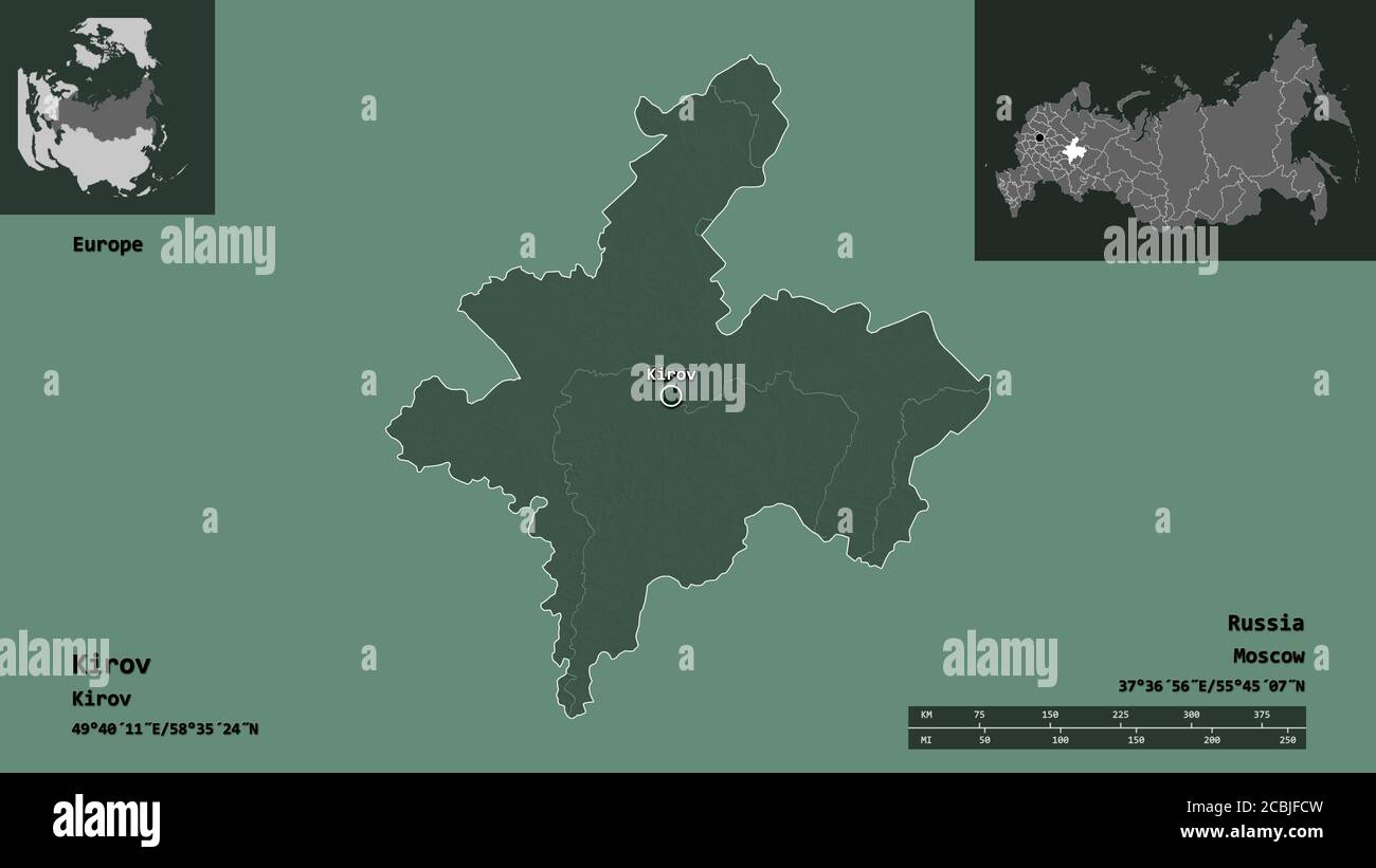 Shape of Kirov, region of Russia, and its capital. Distance scale ...