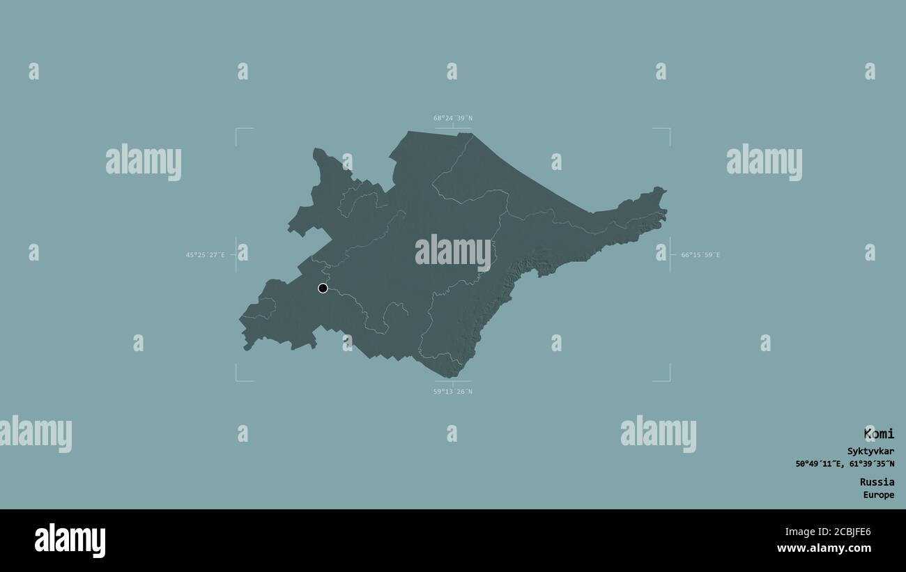 Area of Komi, republic of Russia, isolated on a solid background in a ...