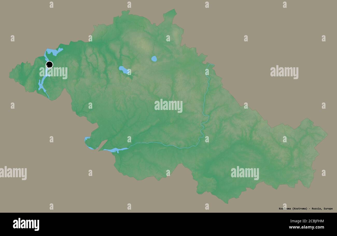 Shape of Kostroma, region of Russia, with its capital isolated on a ...
