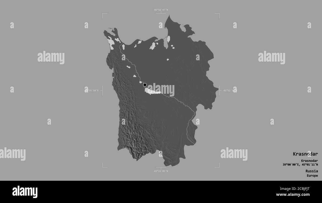 Area of Krasnodar, territory of Russia, isolated on a solid background ...