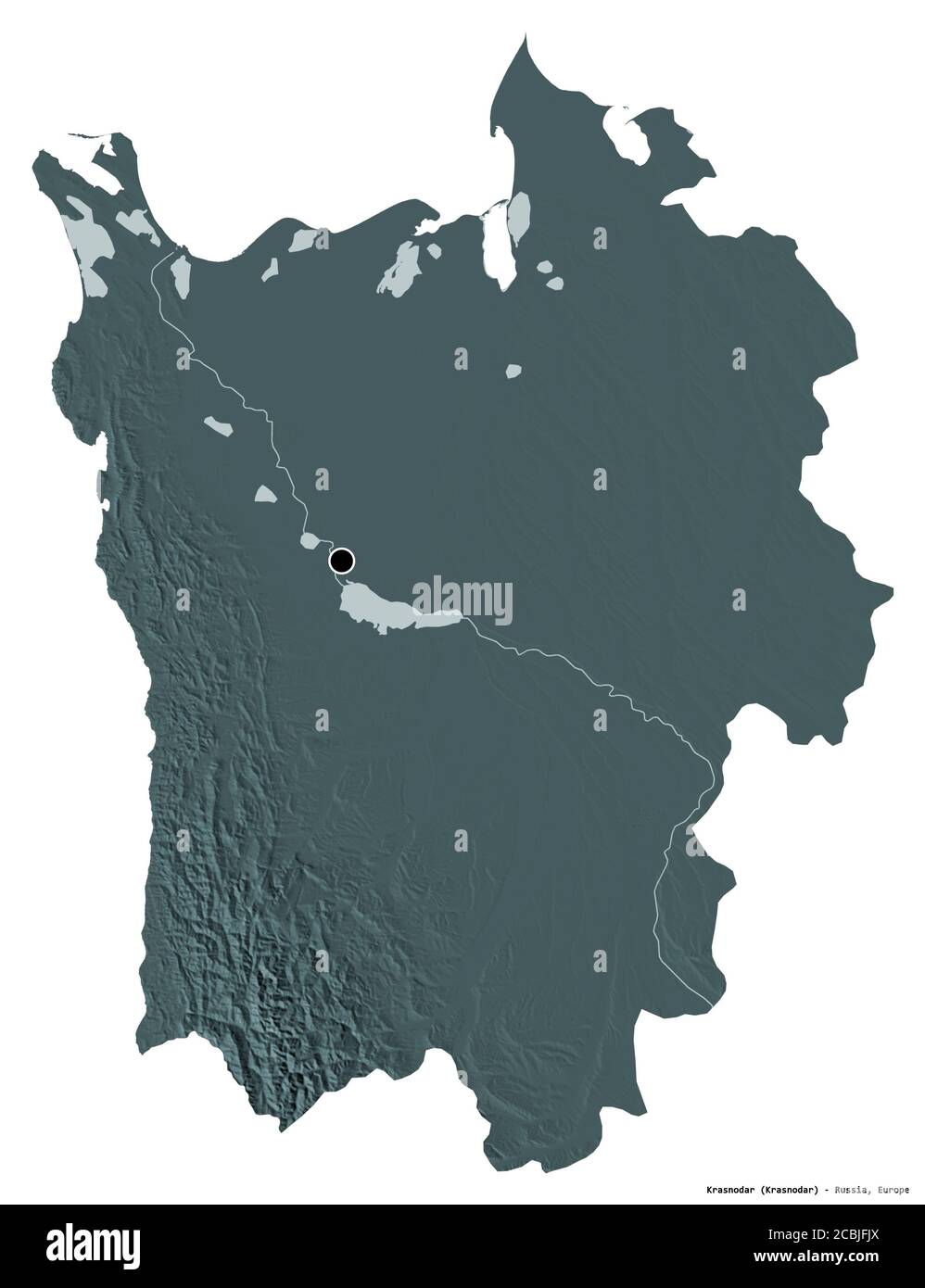 Shape of Krasnodar, territory of Russia, with its capital isolated on ...