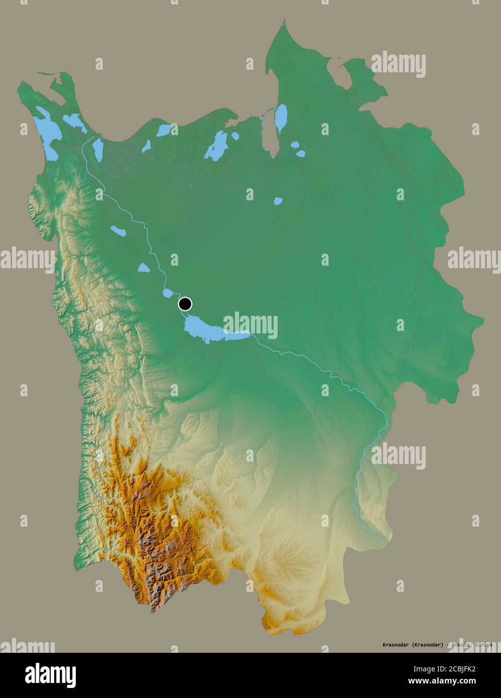 Shape of Krasnodar, territory of Russia, with its capital isolated on a ...