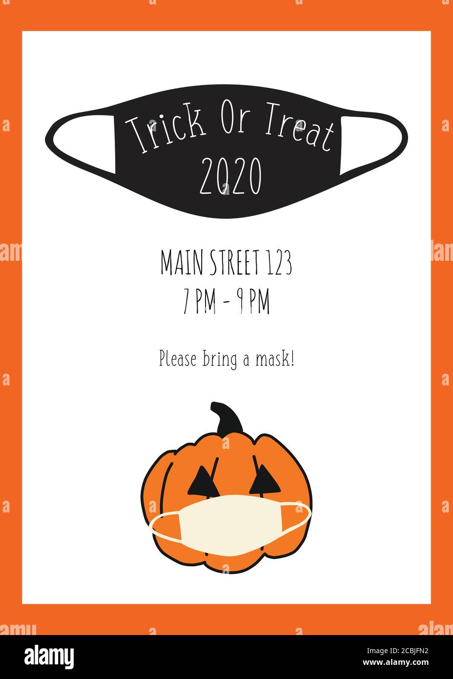 Trick or Treat Halloween postcard design pumpkin and face mask ...
