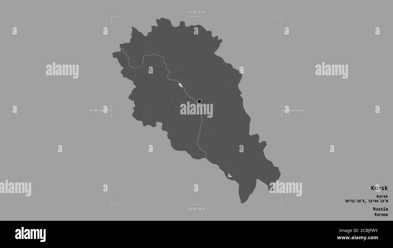 Area of Kursk, region of Russia, isolated on a solid background in a ...