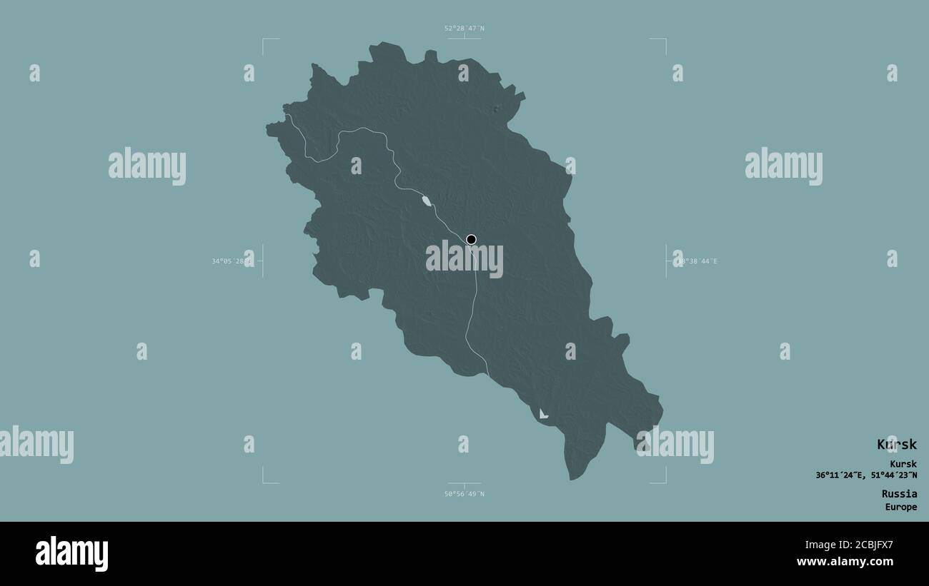 Area of Kursk, region of Russia, isolated on a solid background in a ...