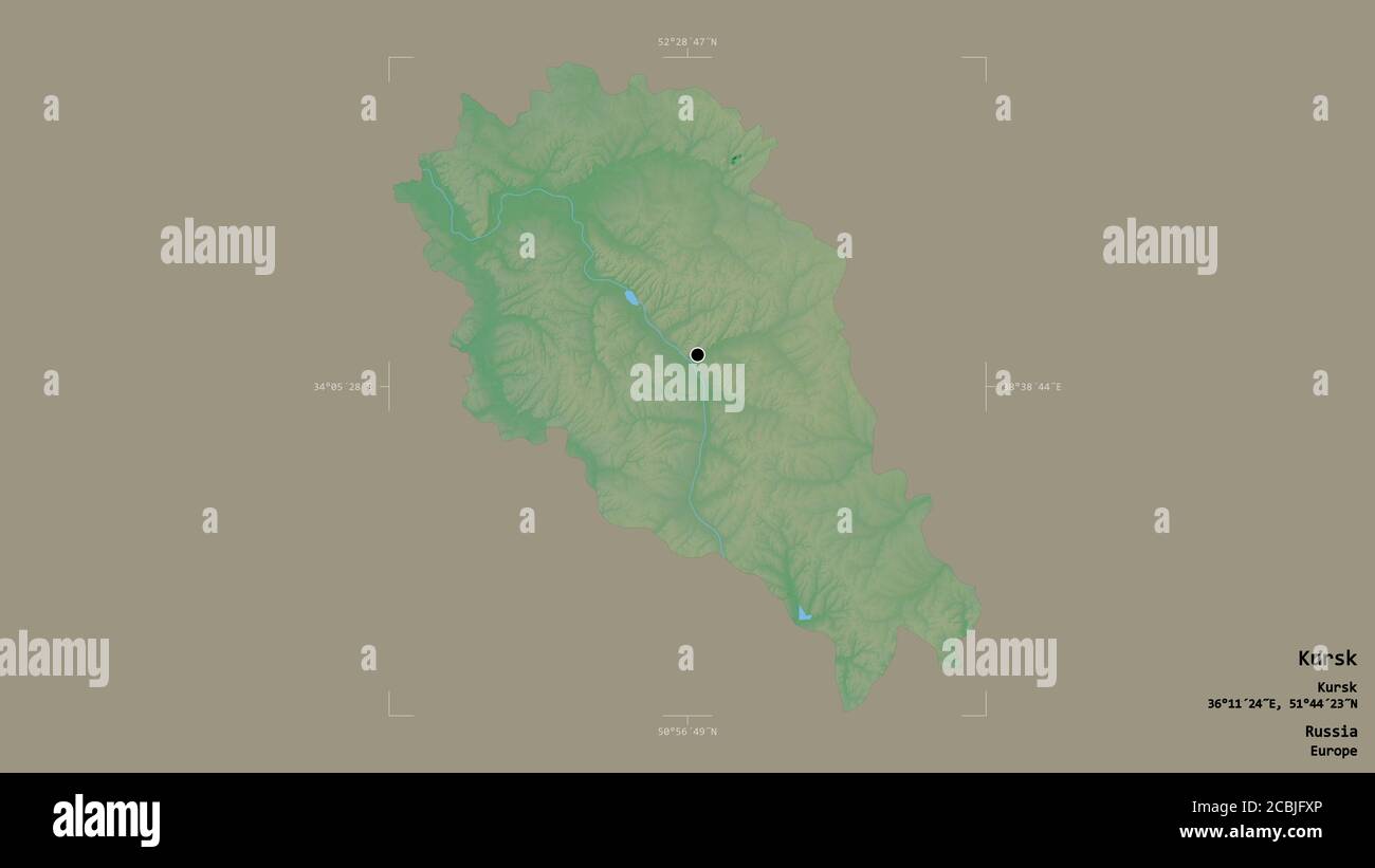 Area of Kursk, region of Russia, isolated on a solid background in a ...