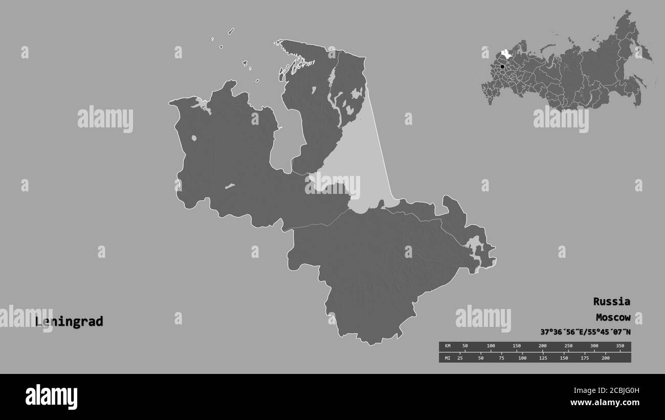 Shape of Leningrad, region of Russia, with its capital isolated on ...
