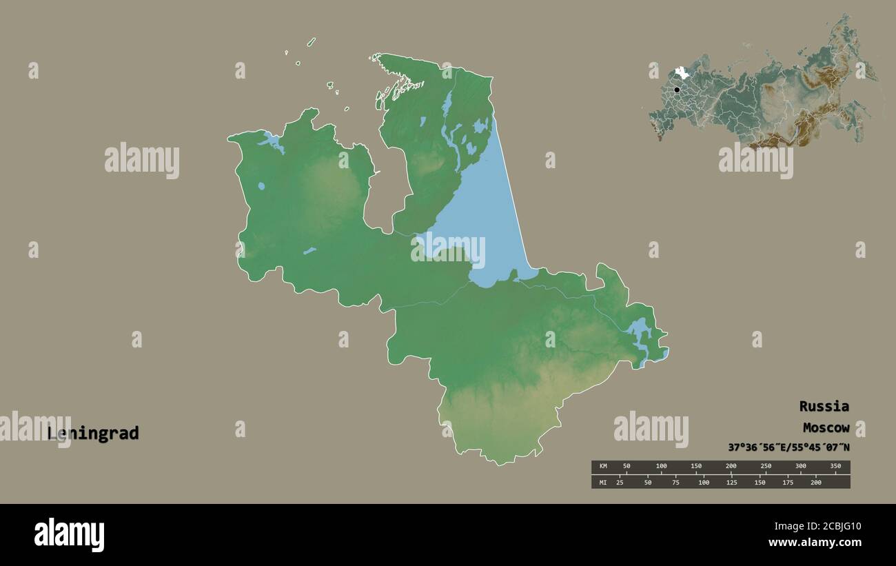 Shape of Leningrad, region of Russia, with its capital isolated on ...